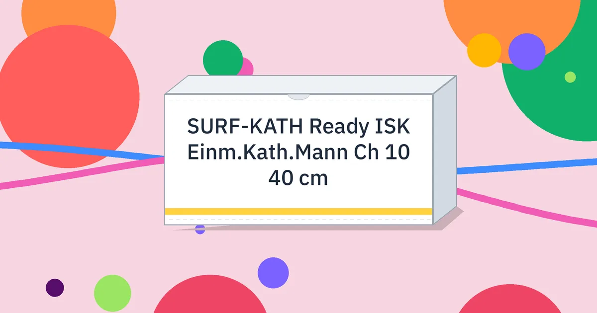 Symbolbild: Packung mit der Aufschrift SURF-KATH Ready ISK Einm.Kath.Mann Ch 10 40 cm (PZN 20916103) – Verfügbarkeit und Bezug in Apotheken in Frankfurt am Main
