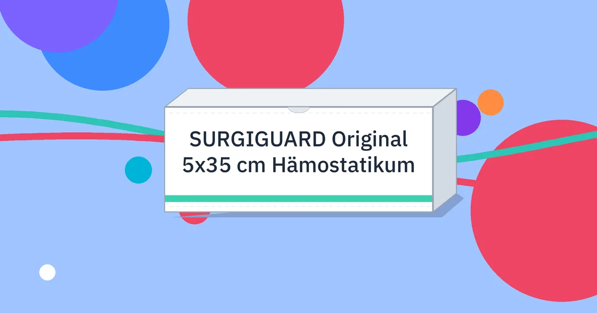 Symbolbild: Packung mit der Aufschrift SURGIGUARD Original 5x35 cm Hämostatikum (PZN 19160396) – Verfügbarkeit und Bezug in Apotheken in Frankfurt am Main