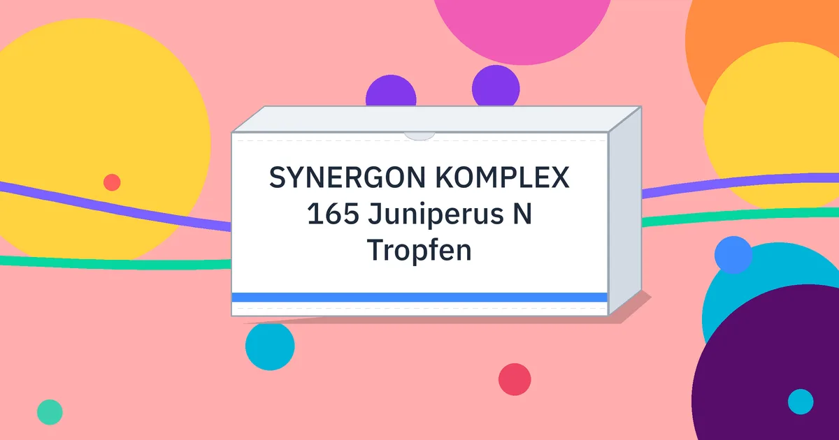 Symbolbild: Packung mit der Aufschrift SYNERGON KOMPLEX 165 Juniperus N Tropfen (PZN 03575439) – Verfügbarkeit und Bezug in Apotheken in Frankfurt am Main