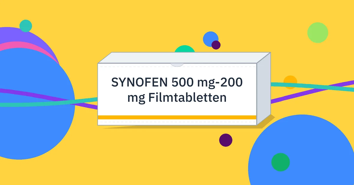 Symbolbild: Packung mit der Aufschrift SYNOFEN 500 mg-200 mg Filmtabletten (PZN 18218515) – Verfügbarkeit und Bezug in Apotheken in Frankfurt am Main