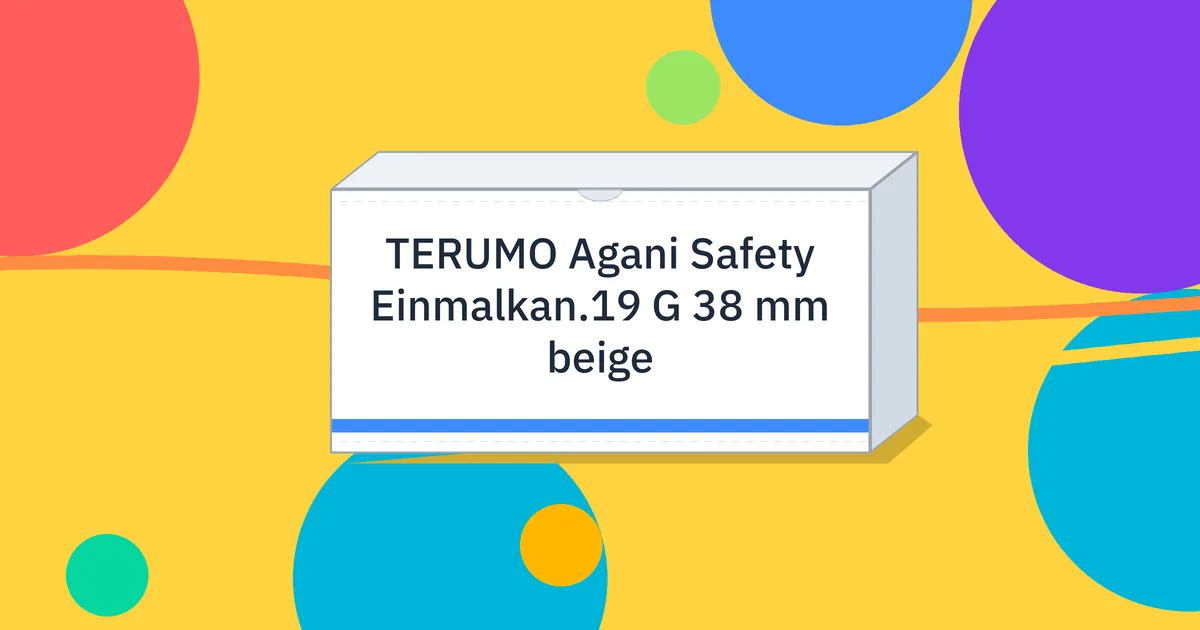 Symbolbild: Packung mit der Aufschrift TERUMO Agani Safety Einmalkan.19 G 38 mm beige (PZN 18201822) – Verfügbarkeit und Bezug in Apotheken in Frankfurt am Main