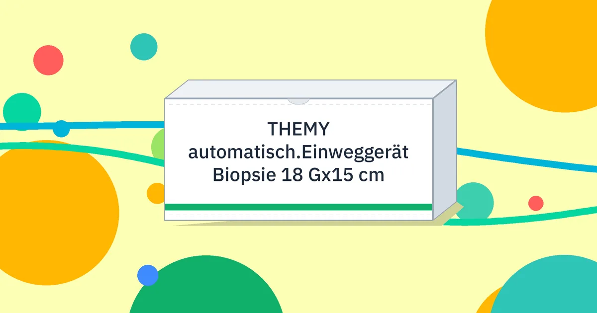 Symbolbild: Packung mit der Aufschrift THEMY automatisch.Einweggerät Biopsie 18 Gx15 cm (PZN 16920139) – Verfügbarkeit und Bezug in Apotheken in Frankfurt am Main