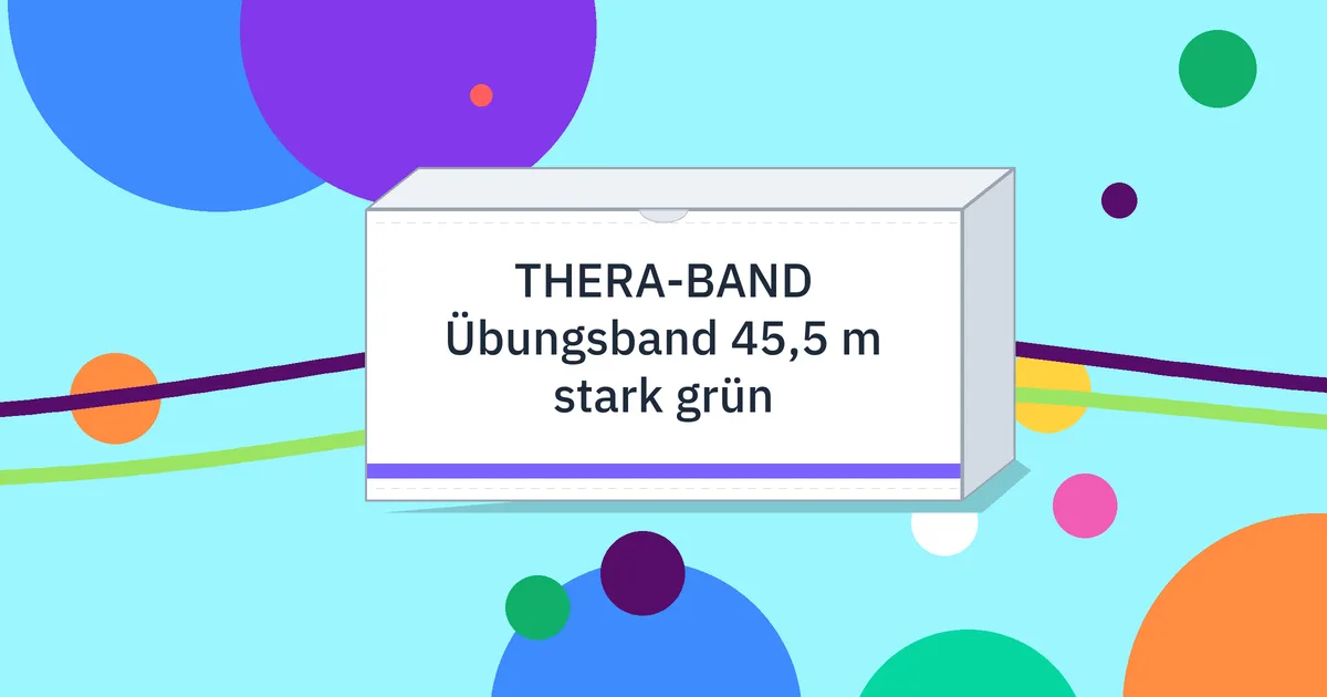 Symbolbild: Packung mit der Aufschrift THERA-BAND Übungsband 45,5 m stark grün (PZN 00375415) – Verfügbarkeit und Bezug in Apotheken in Frankfurt am Main