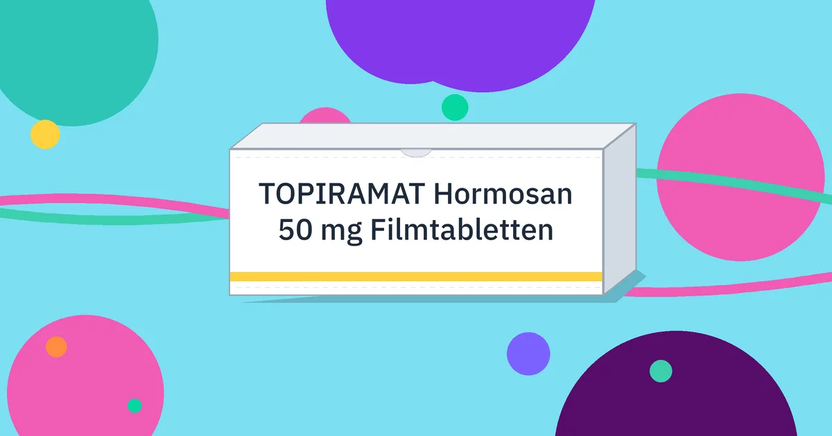 Symbolbild: Packung mit der Aufschrift TOPIRAMAT Hormosan 50 mg Filmtabletten (PZN 05395701) – Verfügbarkeit und Bezug in Apotheken in Frankfurt am Main