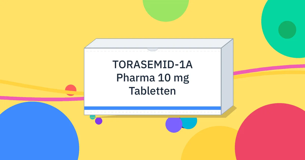 Symbolbild: Packung mit der Aufschrift TORASEMID-1A Pharma 10 mg Tabletten (PZN 00774003) – Verfügbarkeit und Bezug in Apotheken in Frankfurt am Main