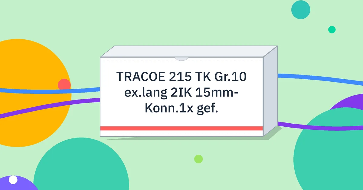 Symbolbild: Packung mit der Aufschrift TRACOE 215 TK Gr.10 ex.lang 2IK 15mm-Konn.1x gef. (PZN 11643669) – Verfügbarkeit und Bezug in Apotheken in Frankfurt am Main