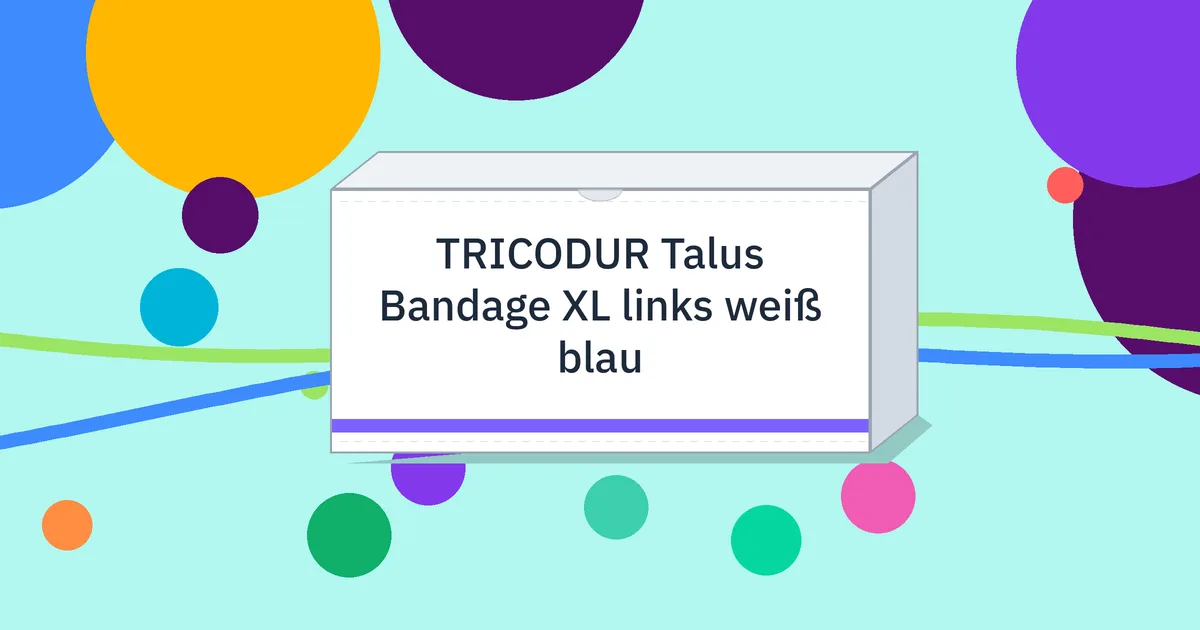 Symbolbild: Packung mit der Aufschrift TRICODUR Talus Bandage XL links weiß blau (PZN 03094361) – Verfügbarkeit und Bezug in Apotheken in Frankfurt am Main