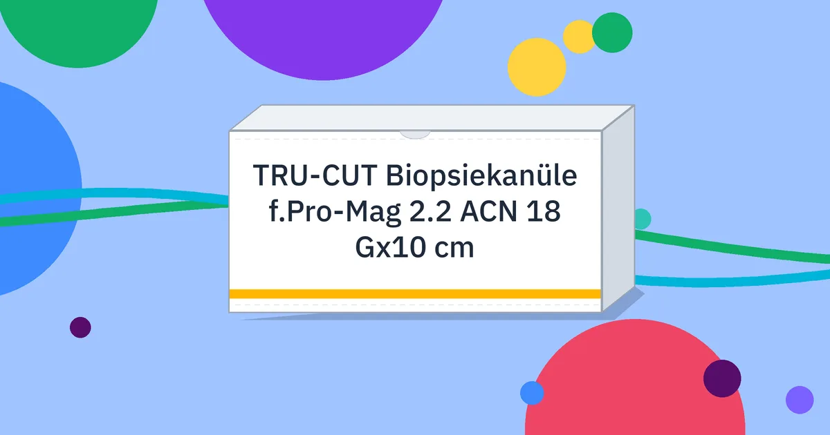 Symbolbild: Packung mit der Aufschrift TRU-CUT Biopsiekanüle f.Pro-Mag 2.2 ACN 18 Gx10 cm (PZN 07096612) – Verfügbarkeit und Bezug in Apotheken in Frankfurt am Main