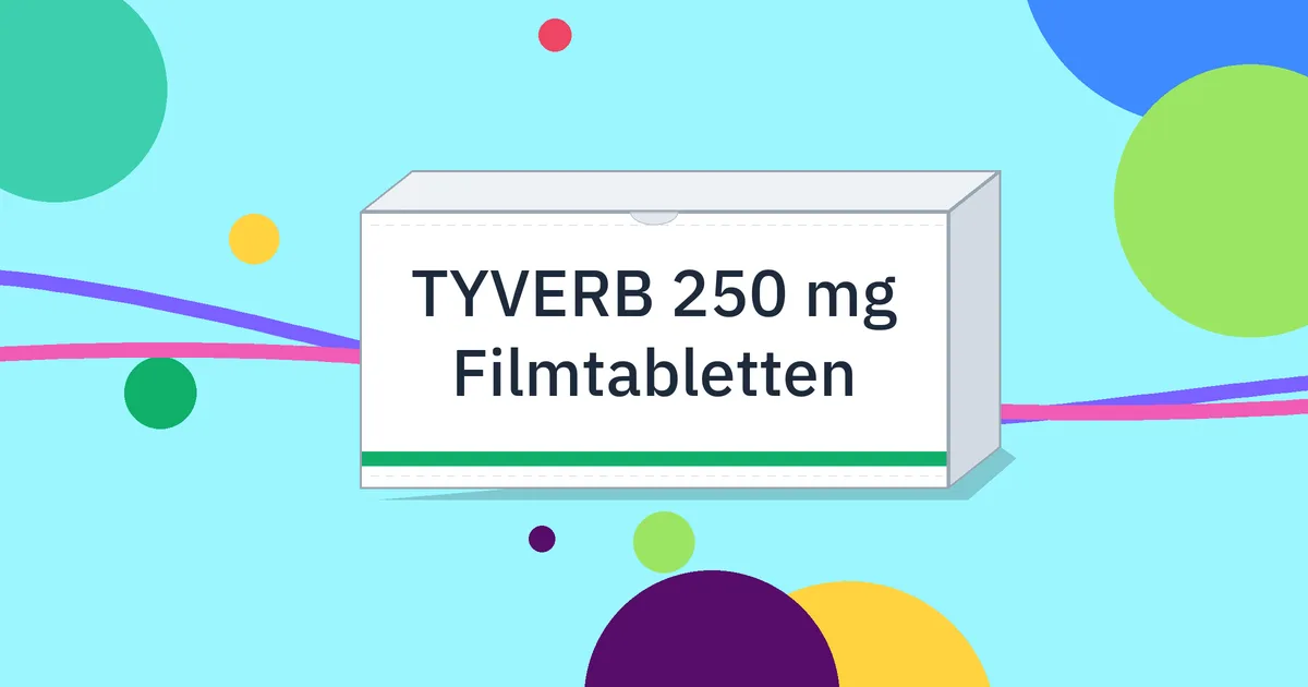 Symbolbild: Packung mit der Aufschrift TYVERB 250 mg Filmtabletten (PZN 11540188) – Verfügbarkeit und Bezug in Apotheken in Frankfurt am Main
