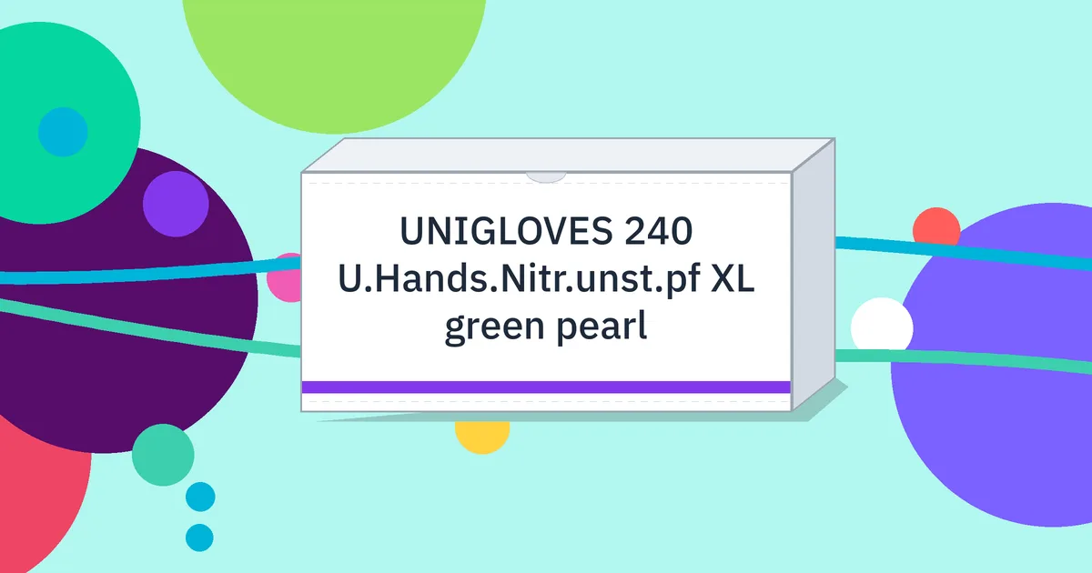 Symbolbild: Packung mit der Aufschrift UNIGLOVES 240 U.Hands.Nitr.unst.pf XL green pearl (PZN 19525202) – Verfügbarkeit und Bezug in Apotheken in Frankfurt am Main
