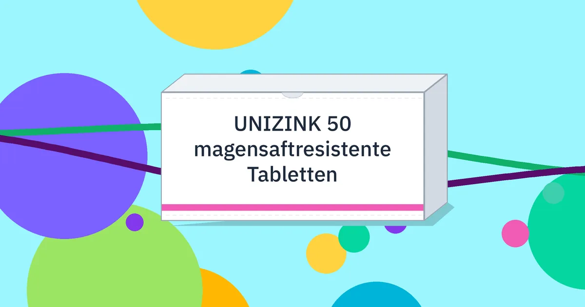 Symbolbild: Packung mit der Aufschrift UNIZINK 50 magensaftresistente Tabletten (PZN 00702162) – Verfügbarkeit und Bezug in Apotheken in Frankfurt am Main