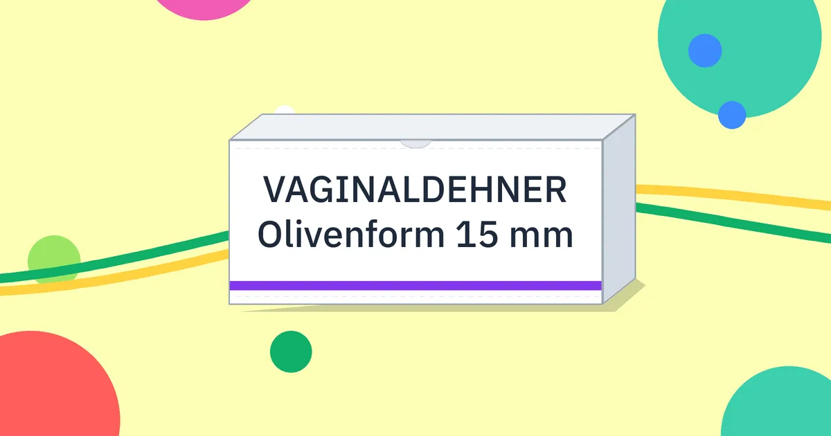 Symbolbild: Packung mit der Aufschrift VAGINALDEHNER Olivenform 15 mm (PZN 16356868) – Verfügbarkeit und Bezug in Apotheken in Frankfurt am Main