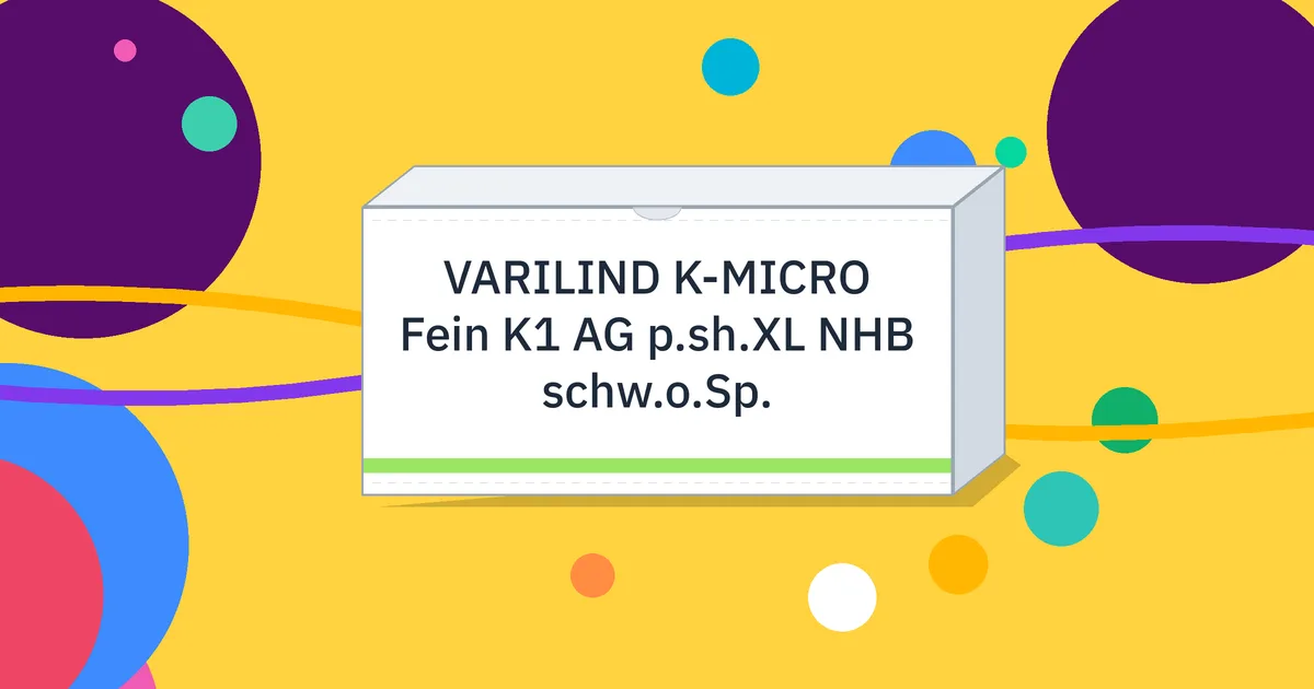 Symbolbild: Packung mit der Aufschrift VARILIND K-MICRO Fein K1 AG p.sh.XL NHB schw.o.Sp. (PZN 20555409) – Verfügbarkeit und Bezug in Apotheken in Frankfurt am Main