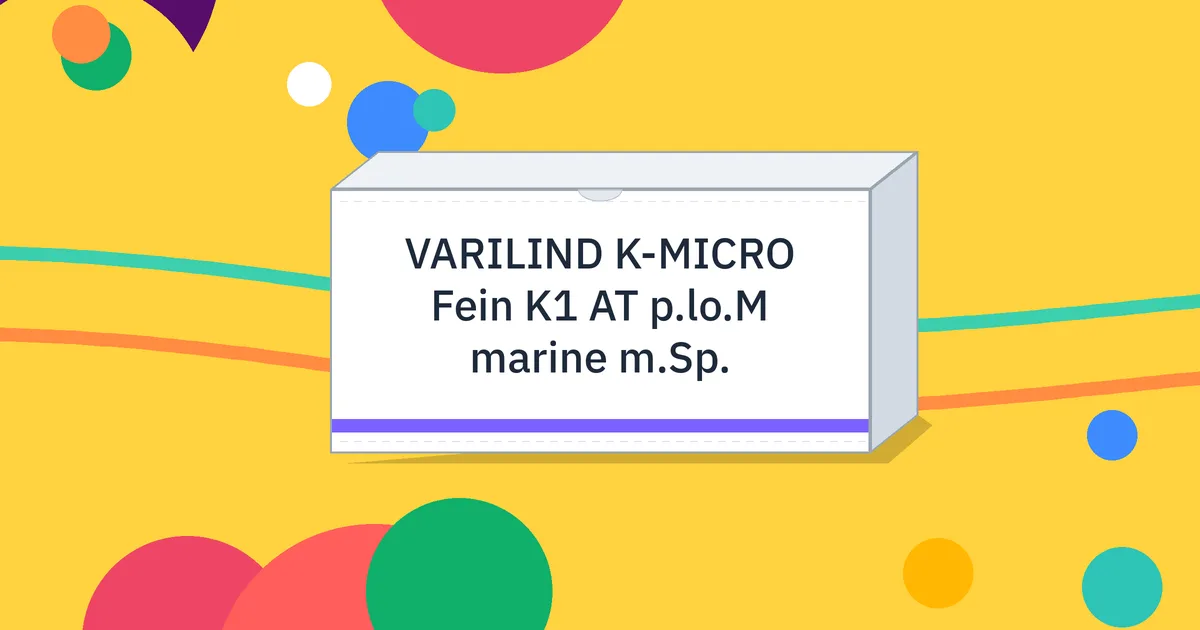 Symbolbild: Packung mit der Aufschrift VARILIND K-MICRO Fein K1 AT p.lo.M marine m.Sp. (PZN 20552090) – Verfügbarkeit und Bezug in Apotheken in Frankfurt am Main