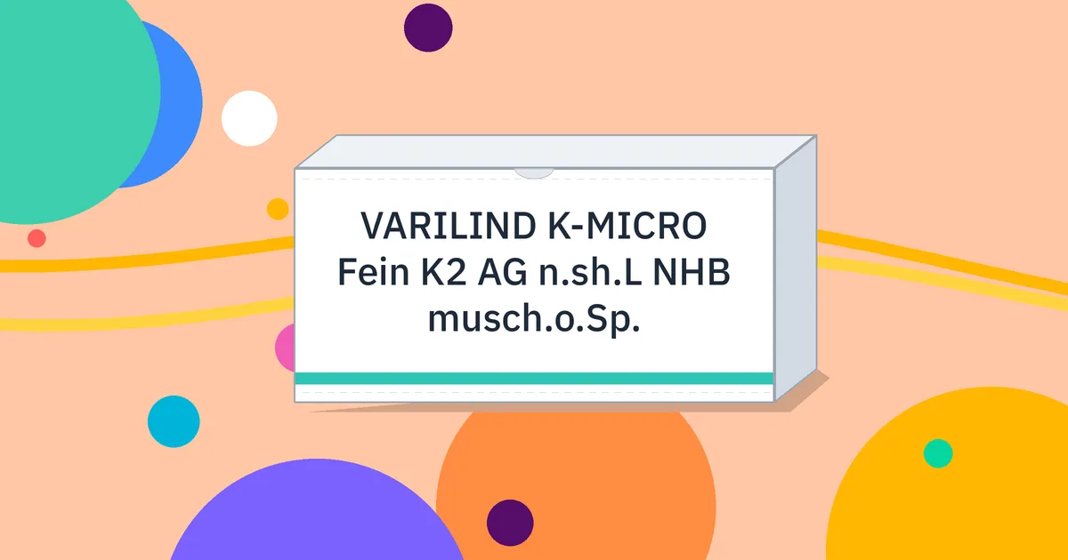 Symbolbild: Packung mit der Aufschrift VARILIND K-MICRO Fein K2 AG n.sh.L NHB musch.o.Sp. (PZN 20557087) – Verfügbarkeit und Bezug in Apotheken in Frankfurt am Main