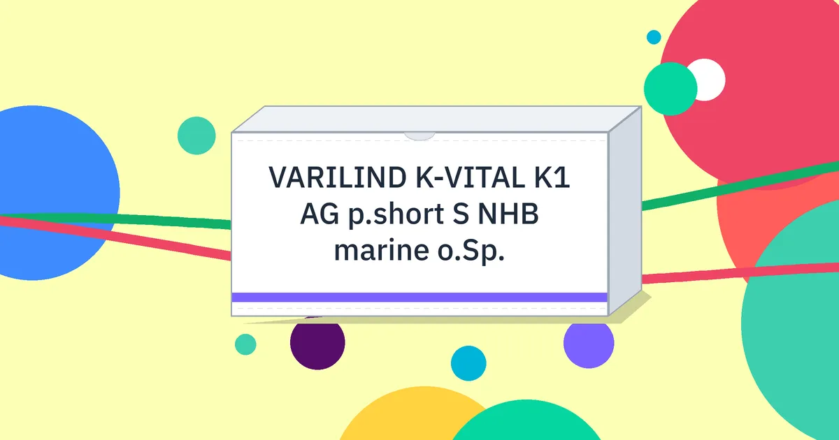 Symbolbild: Packung mit der Aufschrift VARILIND K-VITAL K1 AG p.short S NHB marine o.Sp. (PZN 20563314) – Verfügbarkeit und Bezug in Apotheken in Frankfurt am Main