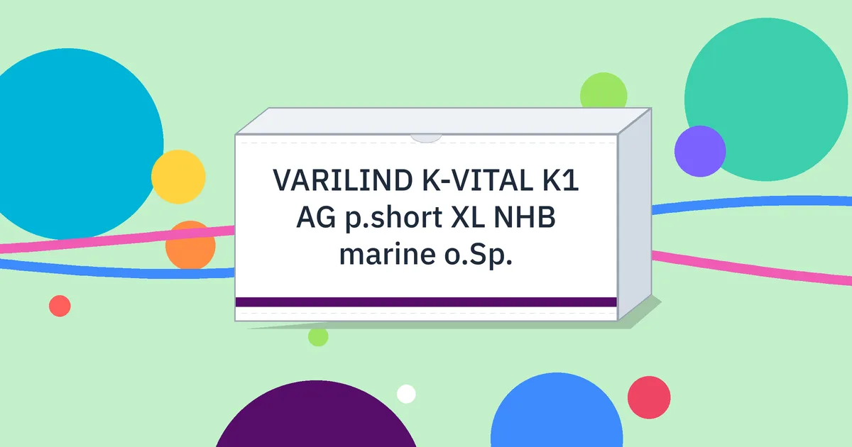 Symbolbild: Packung mit der Aufschrift VARILIND K-VITAL K1 AG p.short XL NHB marine o.Sp. (PZN 20563343) – Verfügbarkeit und Bezug in Apotheken in Frankfurt am Main