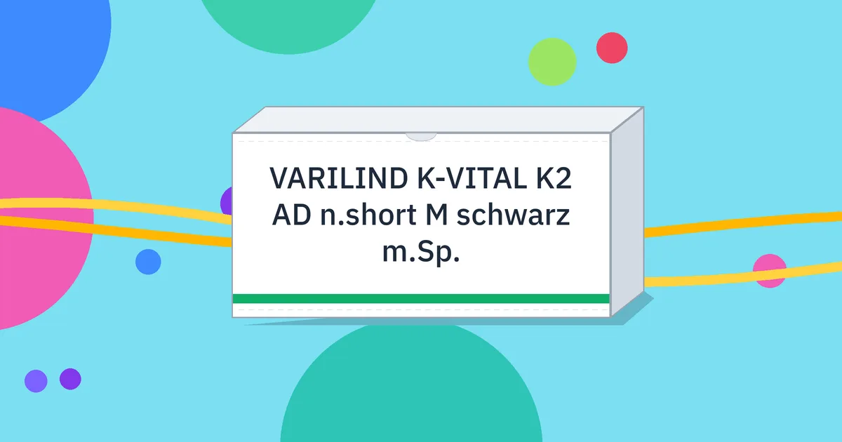 Symbolbild: Packung mit der Aufschrift VARILIND K-VITAL K2 AD n.short M schwarz m.Sp. (PZN 20568151) – Verfügbarkeit und Bezug in Apotheken in Frankfurt am Main
