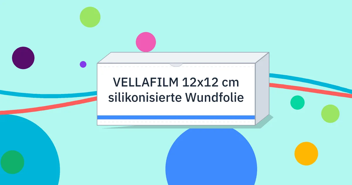 Symbolbild: Packung mit der Aufschrift VELLAFILM 12x12 cm silikonisierte Wundfolie (PZN 10170217) – Verfügbarkeit und Bezug in Apotheken in Frankfurt am Main