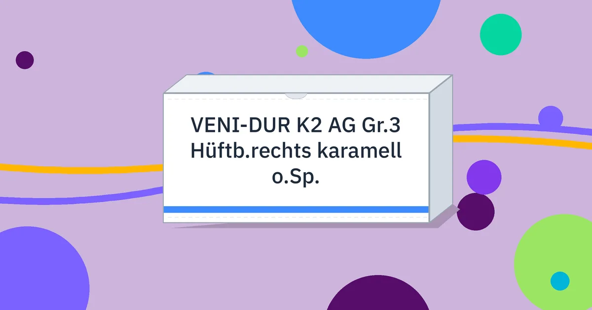 Symbolbild: Packung mit der Aufschrift VENI-DUR K2 AG Gr.3 Hüftb.rechts karamell o.Sp. (PZN 13760445) – Verfügbarkeit und Bezug in Apotheken in Frankfurt am Main