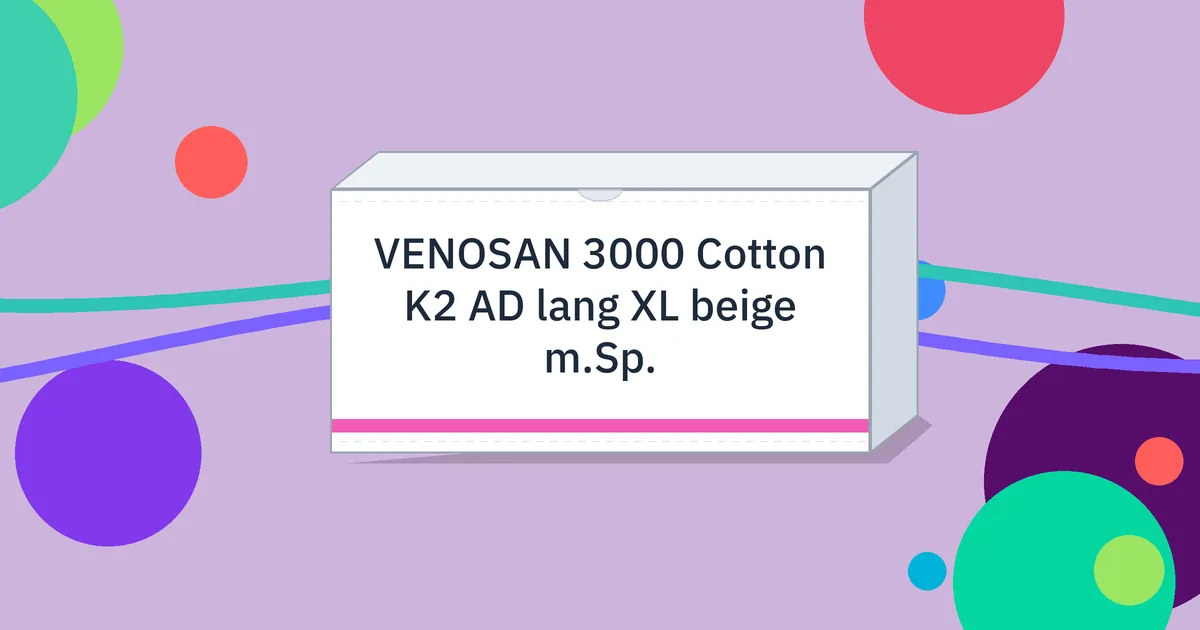 Symbolbild: Packung mit der Aufschrift VENOSAN 3000 Cotton K2 AD lang XL beige m.Sp. (PZN 14421202) – Verfügbarkeit und Bezug in Apotheken in Frankfurt am Main