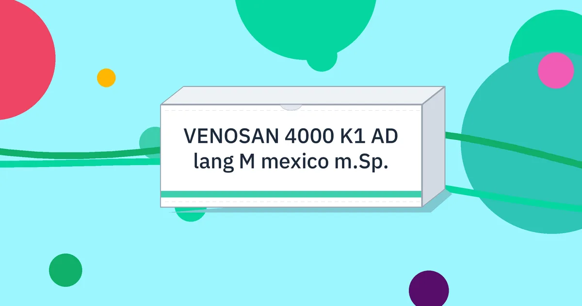 Symbolbild: Packung mit der Aufschrift VENOSAN 4000 K1 AD lang M mexico m.Sp. (PZN 14422986) – Verfügbarkeit und Bezug in Apotheken in Frankfurt am Main
