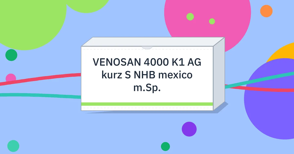Symbolbild: Packung mit der Aufschrift VENOSAN 4000 K1 AG kurz S NHB mexico m.Sp. (PZN 14423684) – Verfügbarkeit und Bezug in Apotheken in Frankfurt am Main