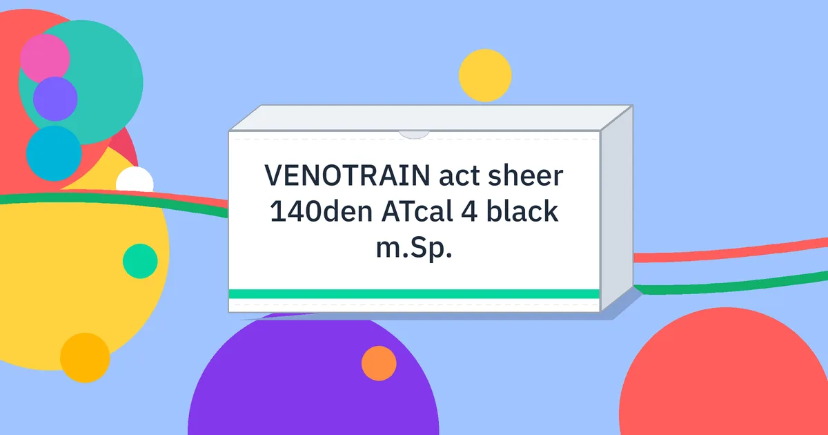 Symbolbild: Packung mit der Aufschrift VENOTRAIN act sheer 140den ATcal 4 black m.Sp. (PZN 16207766) – Verfügbarkeit und Bezug in Apotheken in Frankfurt am Main