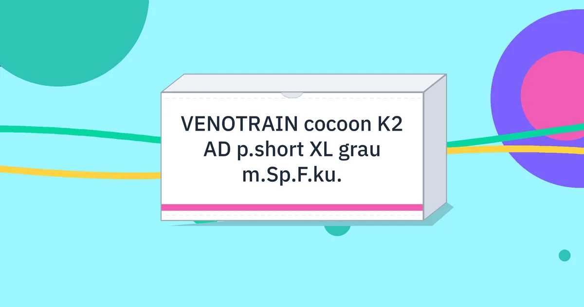 Symbolbild: Packung mit der Aufschrift VENOTRAIN cocoon K2 AD p.short XL grau m.Sp.F.ku. (PZN 19198631) – Verfügbarkeit und Bezug in Apotheken in Frankfurt am Main
