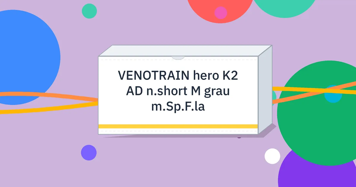 Symbolbild: Packung mit der Aufschrift VENOTRAIN hero K2 AD n.short M grau m.Sp.F.la (PZN 19190428) – Verfügbarkeit und Bezug in Apotheken in Frankfurt am Main
