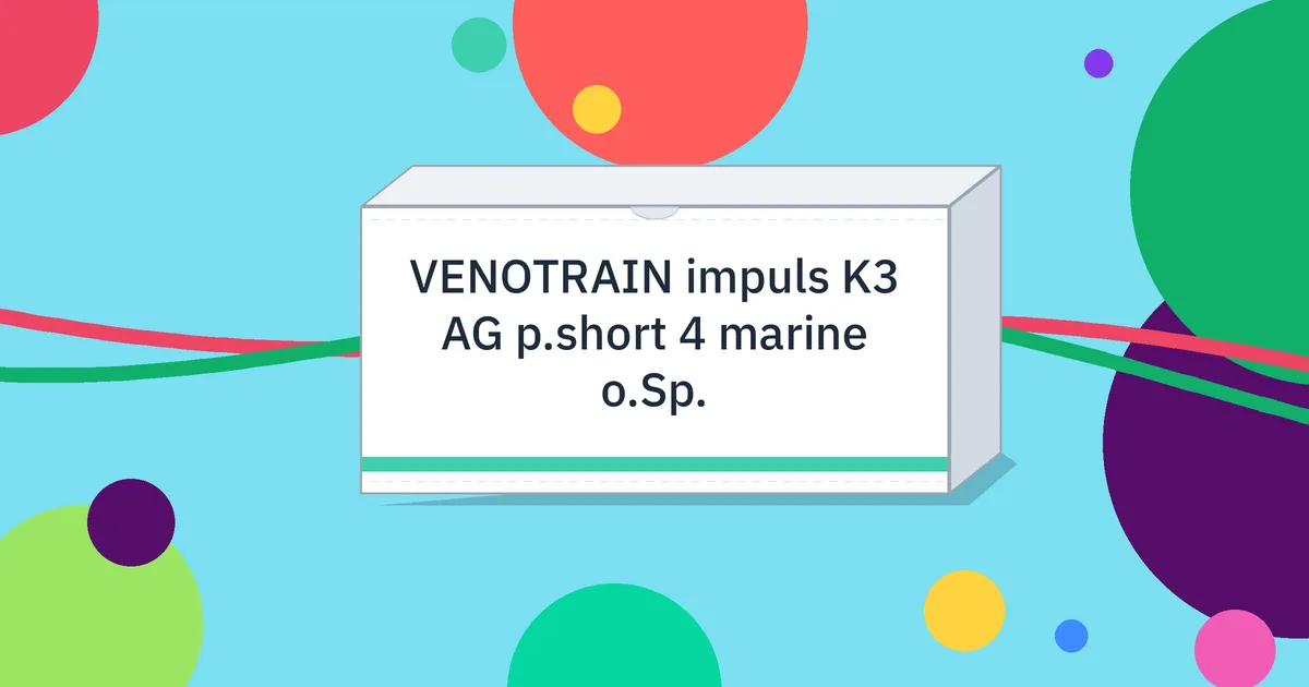 Symbolbild: Packung mit der Aufschrift VENOTRAIN impuls K3 AG p.short 4 marine o.Sp. (PZN 15213316) – Verfügbarkeit und Bezug in Apotheken in Frankfurt am Main