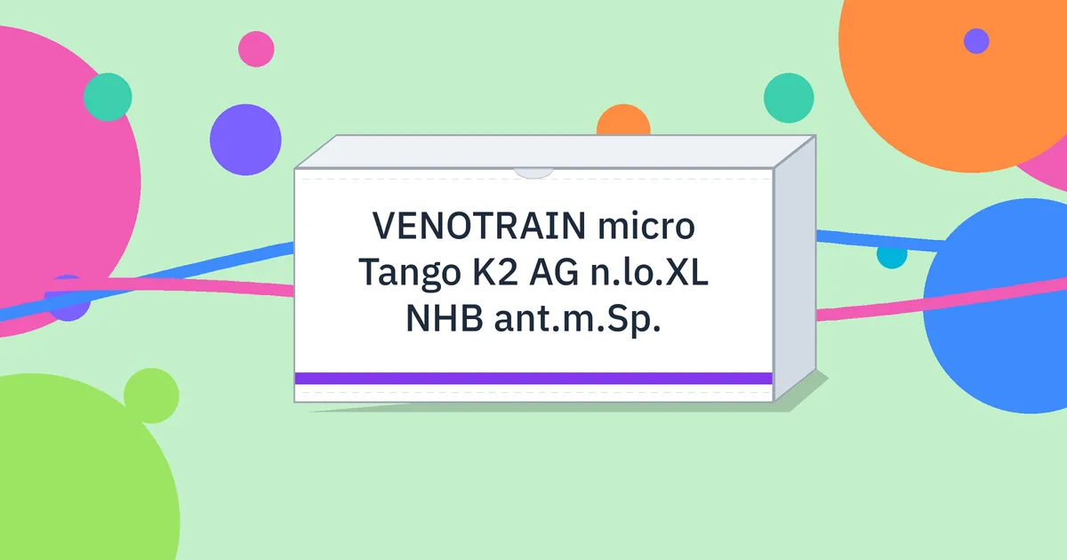 Symbolbild: Packung mit der Aufschrift VENOTRAIN micro Tango K2 AG n.lo.XL NHB ant.m.Sp. (PZN 17766338) – Verfügbarkeit und Bezug in Apotheken in Frankfurt am Main