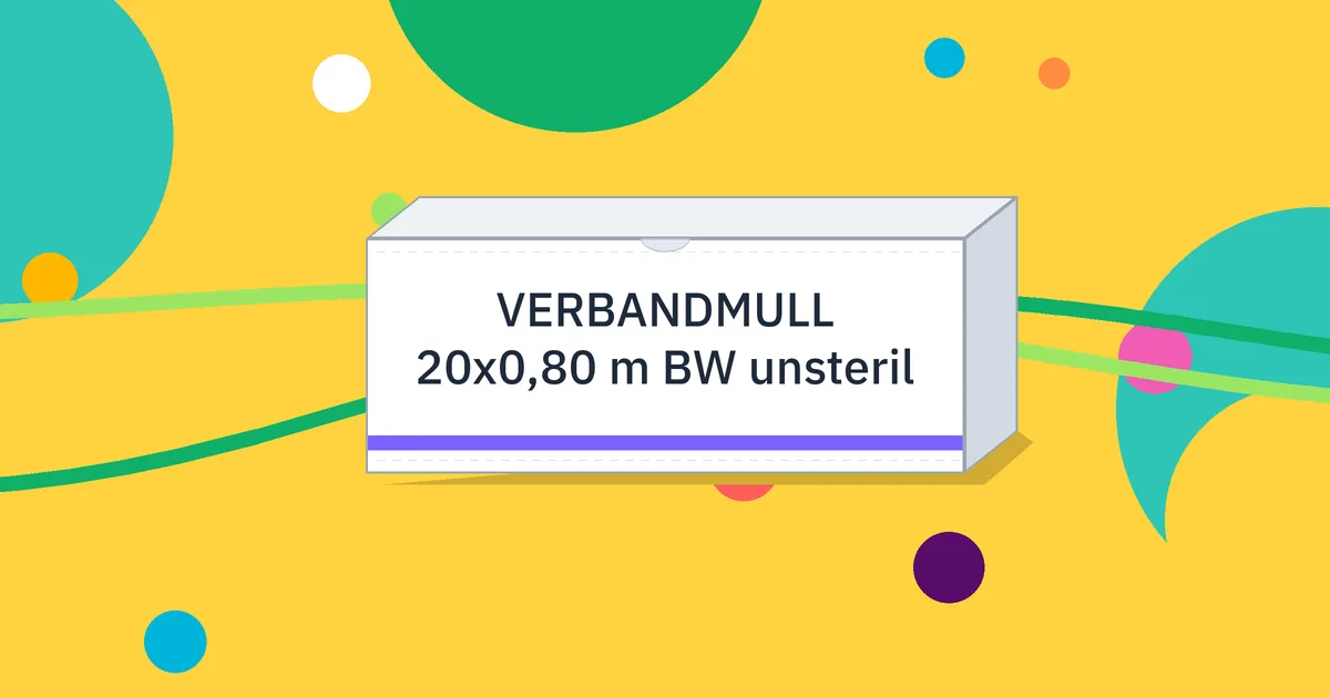 Symbolbild: Packung mit der Aufschrift VERBANDMULL 20x0,80 m BW unsteril (PZN 04046720) – Verfügbarkeit und Bezug in Apotheken in Frankfurt am Main