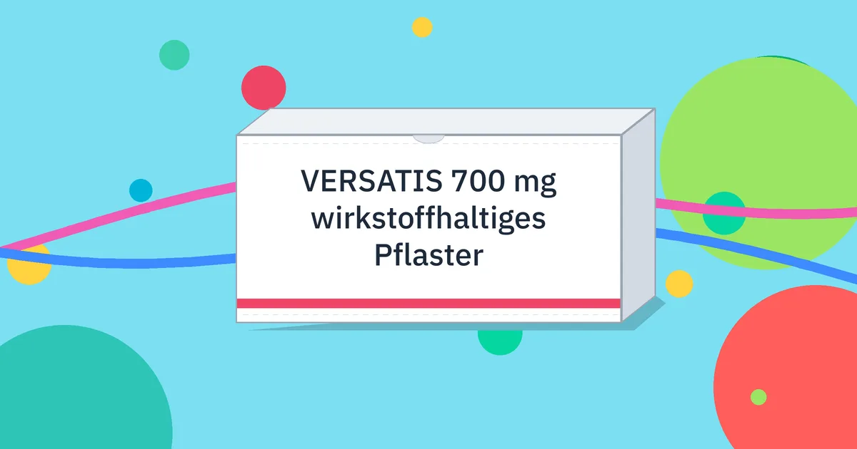 Symbolbild: Packung mit der Aufschrift VERSATIS 700 mg wirkstoffhaltiges Pflaster (PZN 17510828) – Verfügbarkeit und Bezug in Apotheken in Frankfurt am Main