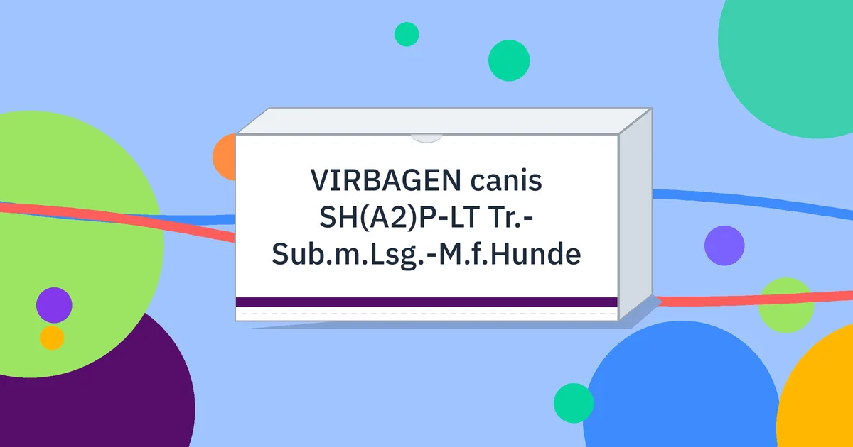Symbolbild: Packung mit der Aufschrift VIRBAGEN canis SH(A2)P-LT Tr.-Sub.m.Lsg.-M.f.Hunde (PZN 01656406) – Verfügbarkeit und Bezug in Apotheken in Frankfurt am Main