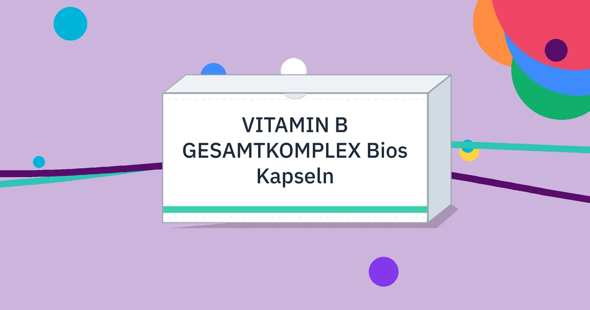 Symbolbild: Packung mit der Aufschrift VITAMIN B GESAMTKOMPLEX Bios Kapseln (PZN 00967021) – Verfügbarkeit und Bezug in Apotheken in Frankfurt am Main