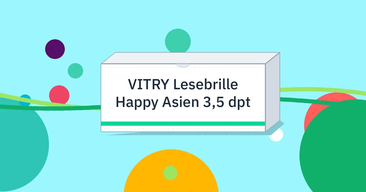 Symbolbild: Packung mit der Aufschrift VITRY Lesebrille Happy Asien 3,5 dpt (PZN 13826500) – Verfügbarkeit und Bezug in Apotheken in Frankfurt am Main