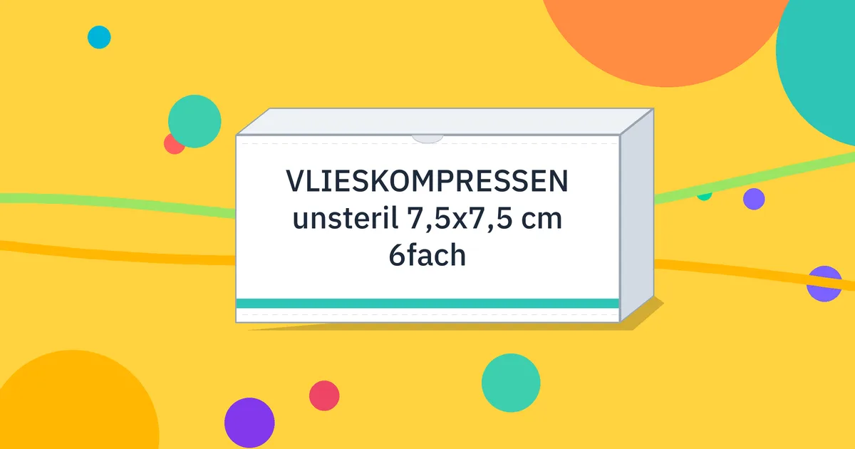 Symbolbild: Packung mit der Aufschrift VLIESKOMPRESSEN unsteril 7,5x7,5 cm 6fach (PZN 03995526) – Verfügbarkeit und Bezug in Apotheken in Frankfurt am Main