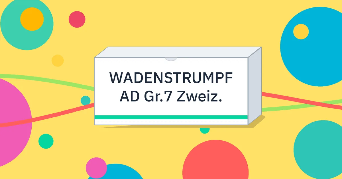 Symbolbild: Packung mit der Aufschrift WADENSTRUMPF AD Gr.7 Zweiz. (PZN 01737903) – Verfügbarkeit und Bezug in Apotheken in Frankfurt am Main