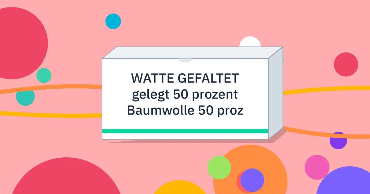 Symbolbild: Packung mit der Aufschrift WATTE GEFALTET gelegt 50 prozent Baumwolle 50 proz (PZN 18715082) – Verfügbarkeit und Bezug in Apotheken in Frankfurt am Main