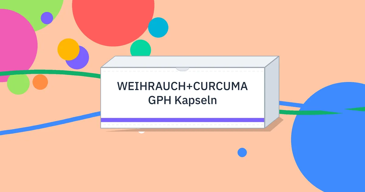 Symbolbild: Packung mit der Aufschrift WEIHRAUCH+CURCUMA GPH Kapseln (PZN 16570886) – Verfügbarkeit und Bezug in Apotheken in Frankfurt am Main