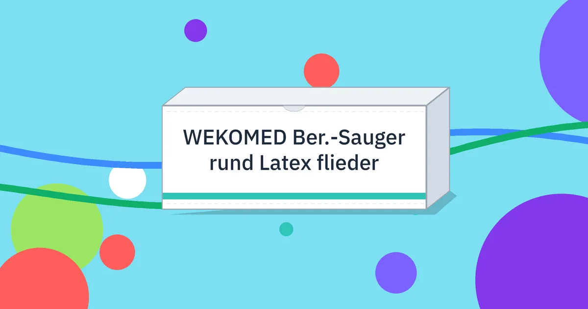 Symbolbild: Packung mit der Aufschrift WEKOMED Ber.-Sauger rund Latex flieder (PZN 04921719) – Verfügbarkeit und Bezug in Apotheken in Frankfurt am Main