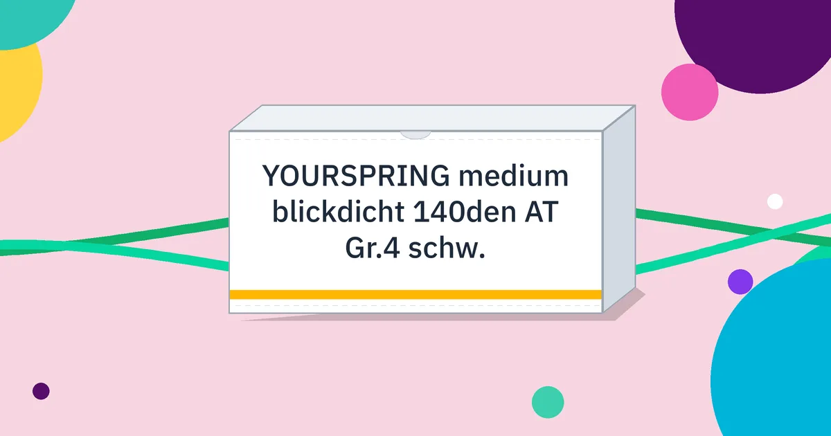 Symbolbild: Packung mit der Aufschrift YOURSPRING medium blickdicht 140den AT Gr.4 schw. (PZN 18057839) – Verfügbarkeit und Bezug in Apotheken in Frankfurt am Main