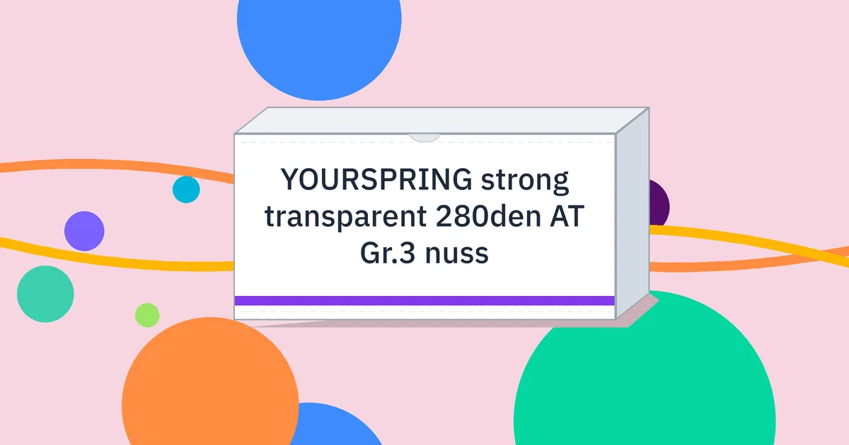 Symbolbild: Packung mit der Aufschrift YOURSPRING strong transparent 280den AT Gr.3 nuss (PZN 18058218) – Verfügbarkeit und Bezug in Apotheken in Frankfurt am Main