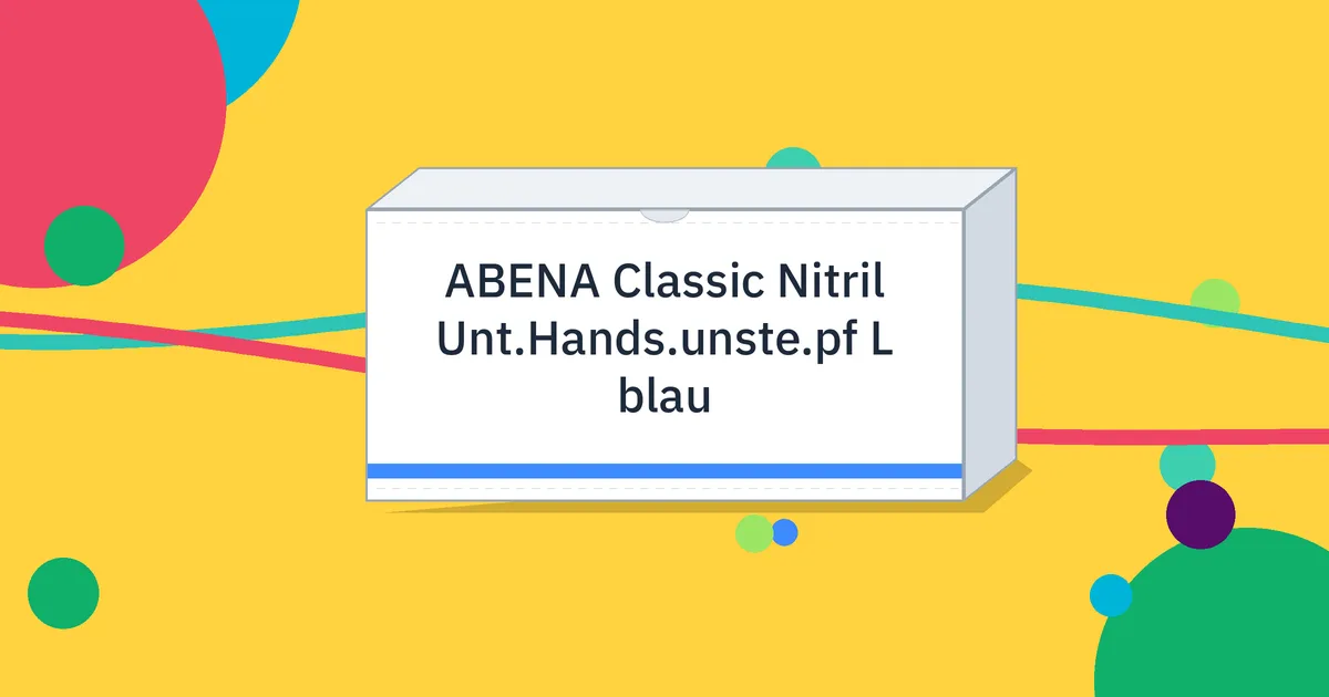 Symbolbild: Packung mit der Aufschrift ABENA Classic Nitril Unt.Hands.unste.pf L blau (PZN 17416928) – Verfügbarkeit und Bezug in Apotheken in Frankfurt am Main