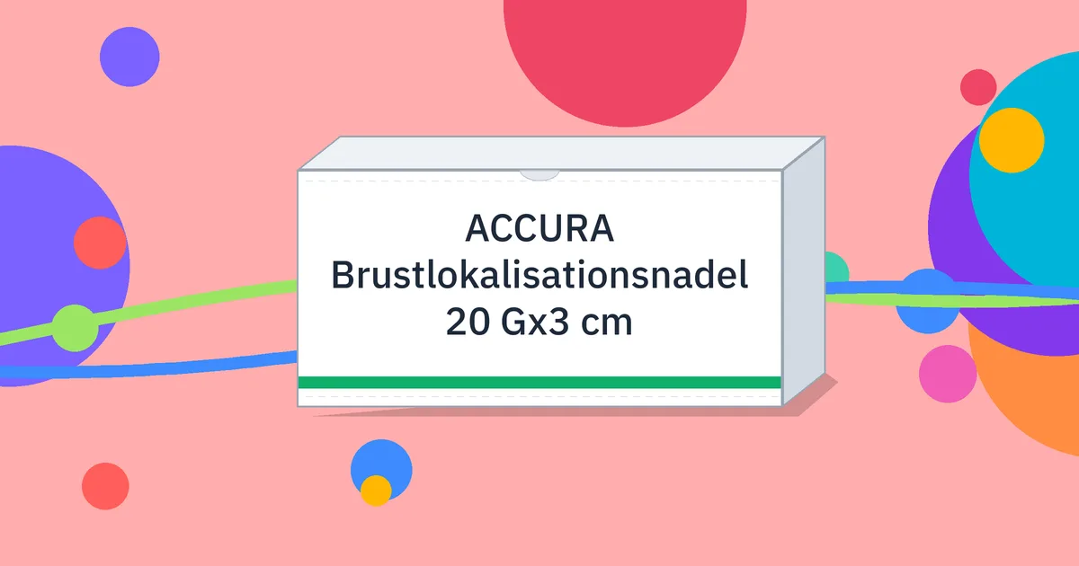 Symbolbild: Packung mit der Aufschrift ACCURA Brustlokalisationsnadel 20 Gx3 cm (PZN 06772465) – Verfügbarkeit und Bezug in Apotheken in Frankfurt am Main