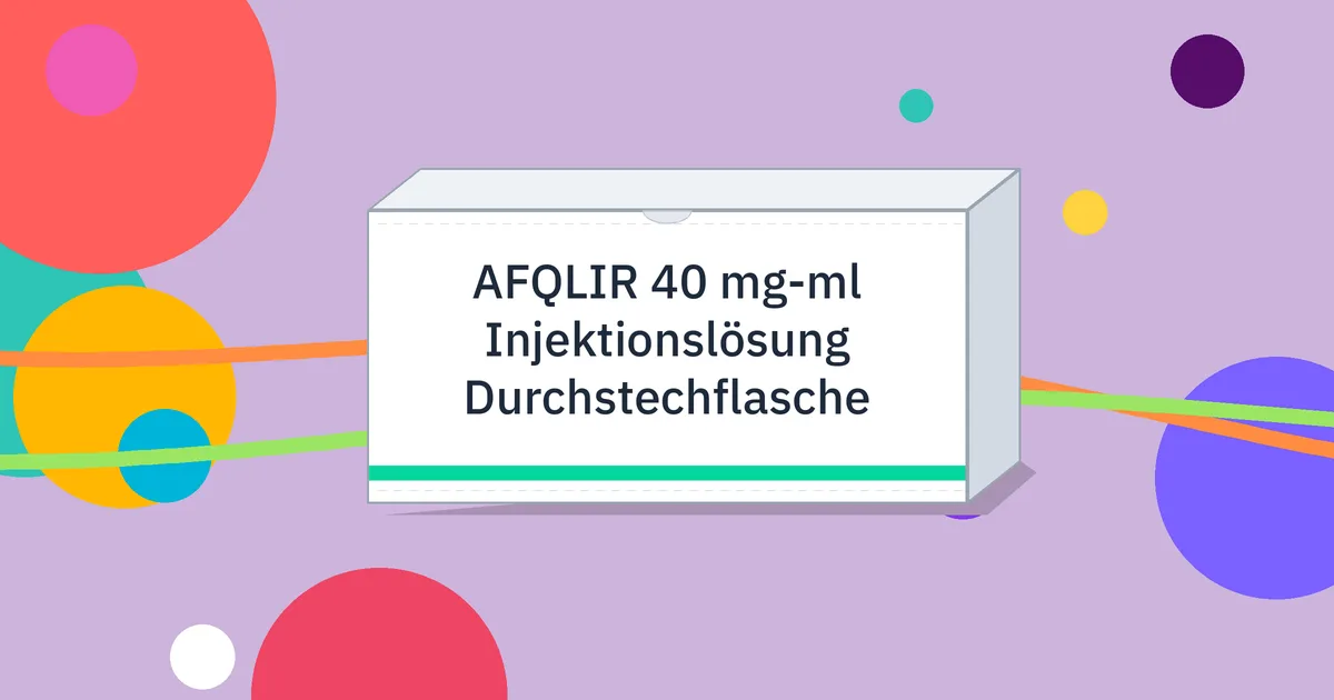 Symbolbild: Packung mit der Aufschrift AFQLIR 40 mg-ml Injektionslösung Durchstechflasche (PZN 19342200) – Verfügbarkeit und Bezug in Apotheken in Frankfurt am Main