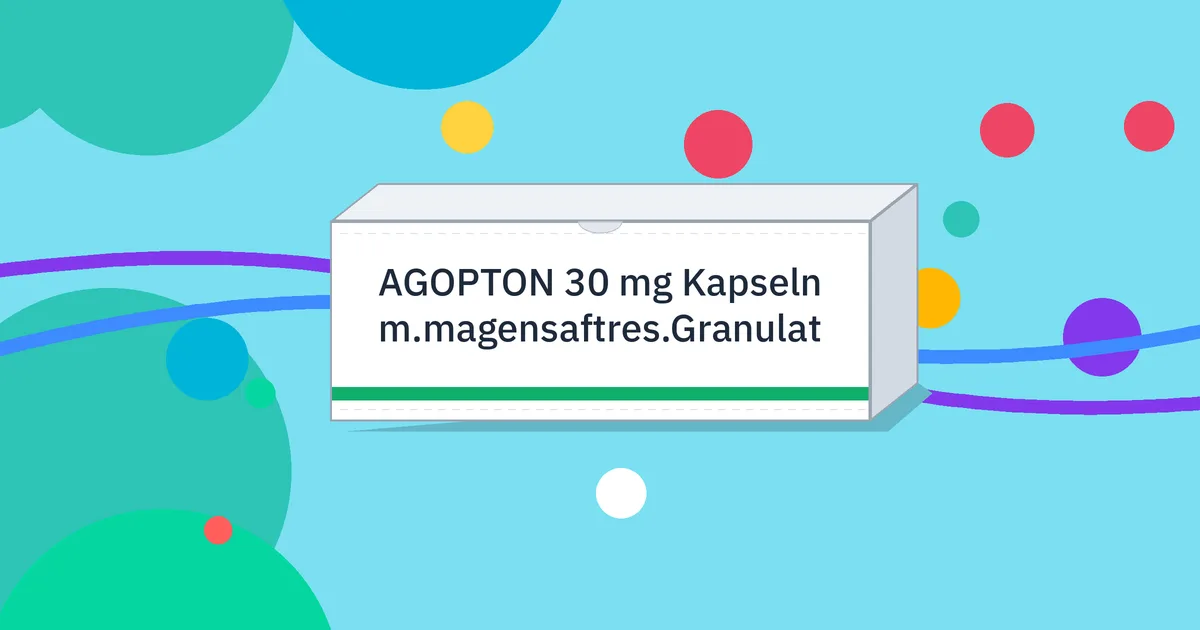 Symbolbild: Packung mit der Aufschrift AGOPTON 30 mg Kapseln m.magensaftres.Granulat (PZN 06794550) – Verfügbarkeit und Bezug in Apotheken in Frankfurt am Main