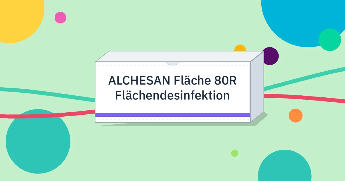 Symbolbild: Packung mit der Aufschrift ALCHESAN Fläche 80R Flächendesinfektion (PZN 18059100) – Verfügbarkeit und Bezug in Apotheken in Frankfurt am Main