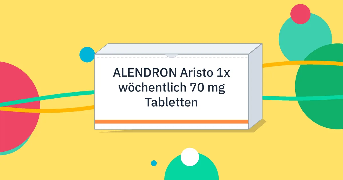 Symbolbild: Packung mit der Aufschrift ALENDRON Aristo 1x wöchentlich 70 mg Tabletten (PZN 09615068) – Verfügbarkeit und Bezug in Apotheken in Frankfurt am Main